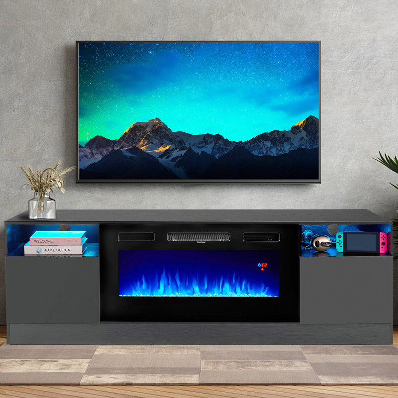 Wrought Studio Carson-Ray TV Stand for TVs up to 70" with Electric Fireplace Included & Reviews ...